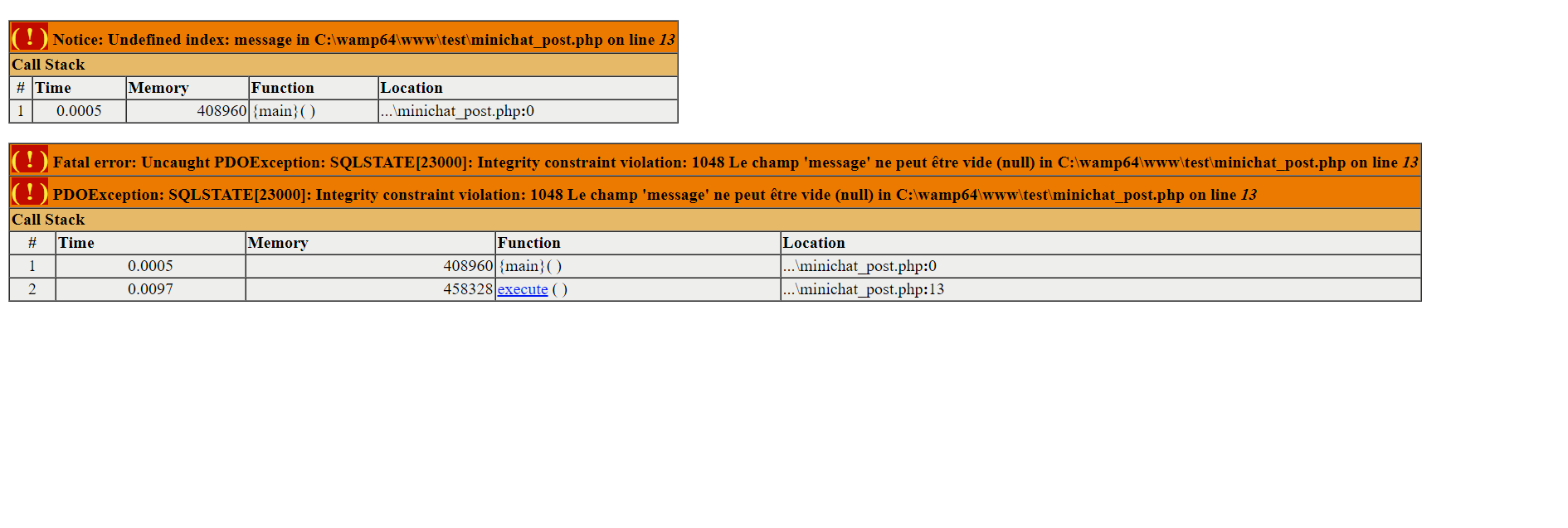 [Résolu] PDOException: SQLSTATE[23000] minichat par Kulwch - page 1 ...